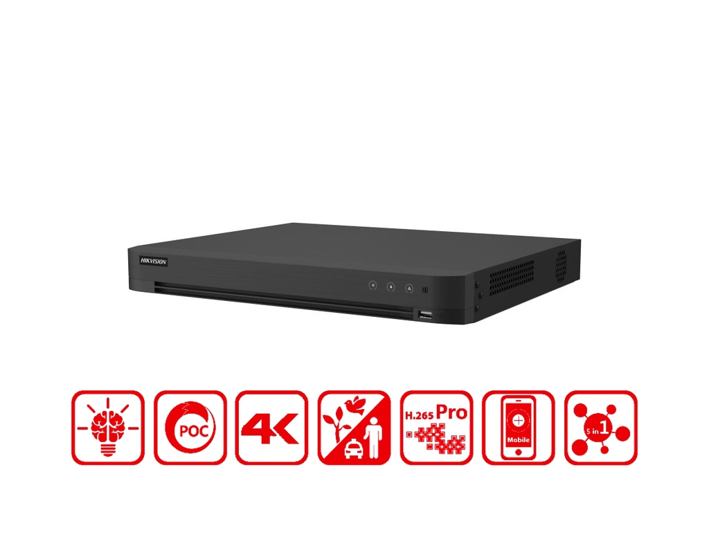 iDS-7208HUHI-M2/PXT - 8-ch 5 MP 1U H.265 AcuSense POC DVR | Gtec Security